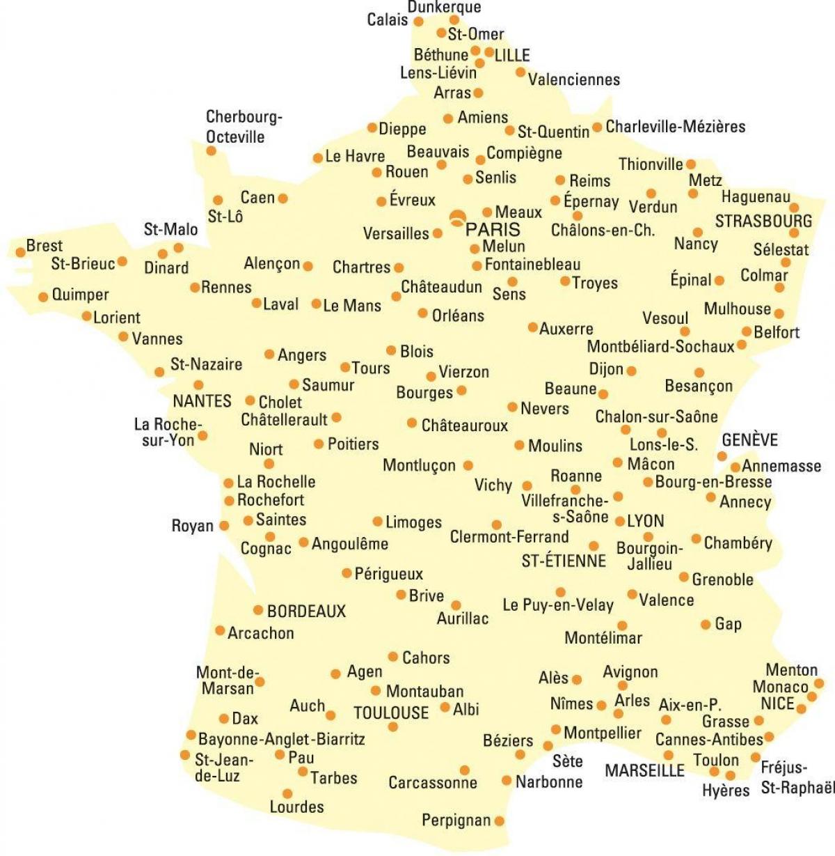 Francia mapa de la ciudad - Mapa de Francia con todas las ciudades ...